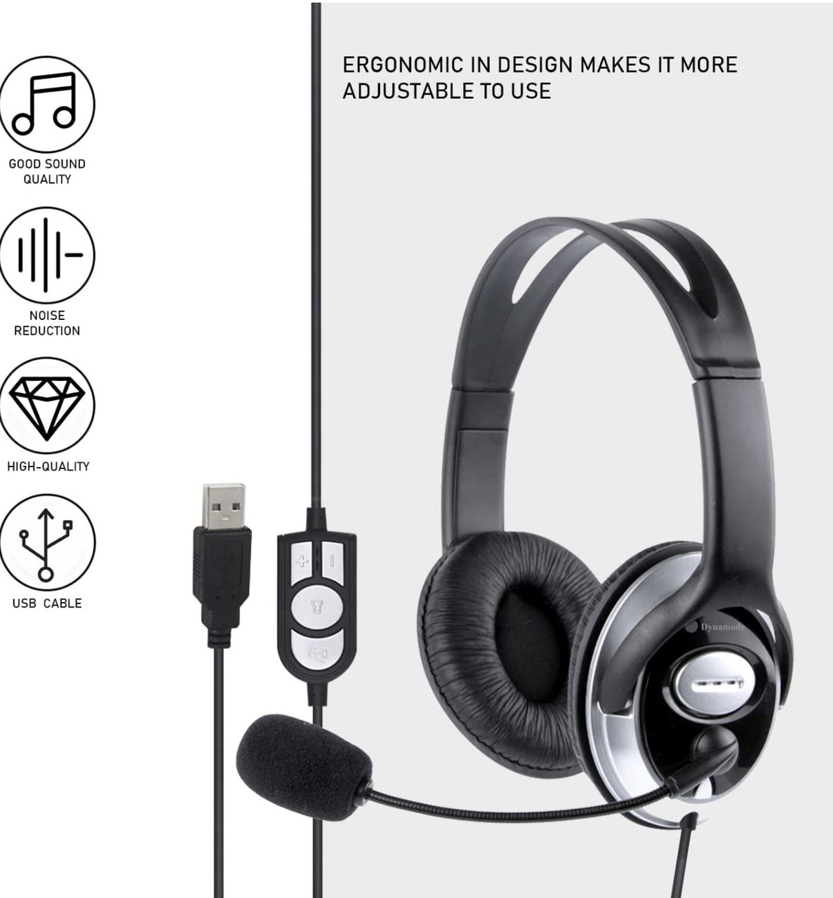 Купити DYNAMODE USB-живлення, сумісне зі Skype навушники з мікрофоном ...