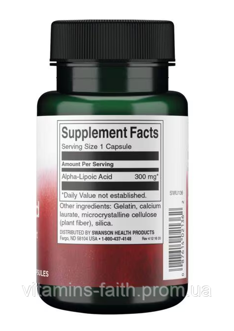 Купить Альфа-липоевая кислота от Swanson, Alpha Lipoic Acid, 300мг ...