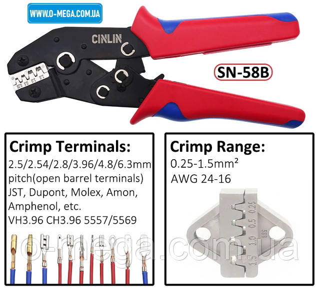 Кримпер SN-58B (прес-кліщі) з набором матриць для обтиску терміналів DuPont кабельних ...
