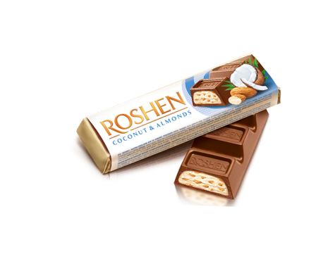 Шоколадный батончик Roshen с кокосом и миндалем 38 грамм | Купить в ...