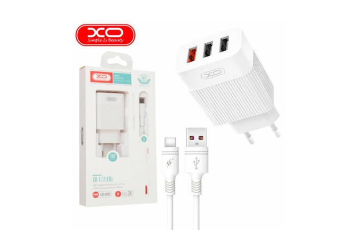Купить Блок быстрой зарядки XO-L72 с кабелем USB Type C / 3 USB / Quick Charge 3.0 / Белый, цена ...