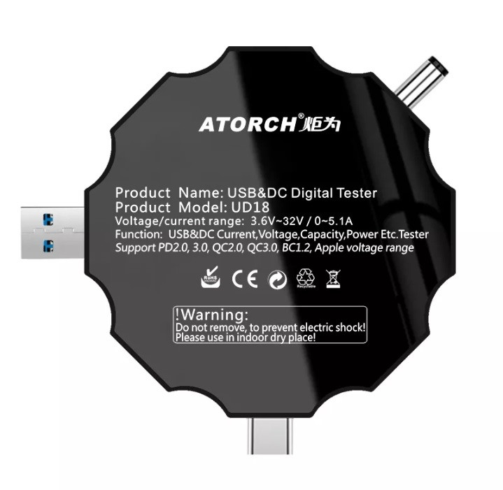 Купить USB Тестер ATORCH UD18 - 18 в 1 (DC: 3,6V-32V, I: 0-5,1A, 0 ...