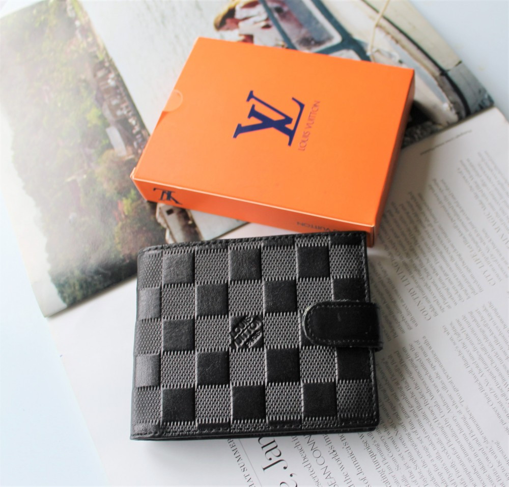 Мужской Кожаный Вместительный Кошелек Louis Vuitton Black — Купить ...