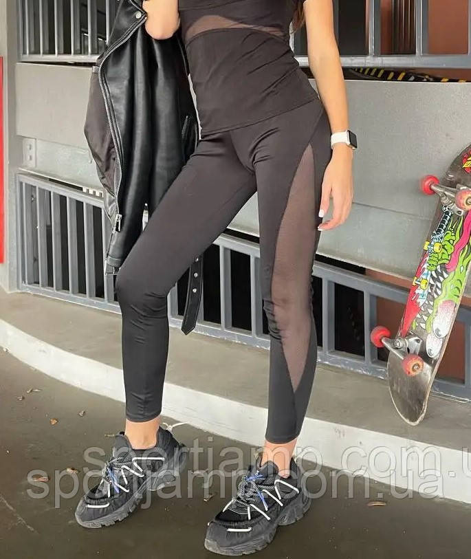 Легінси / Лосіни жіночі, чорні з сіткою 42-48р: продажа, цена в ...