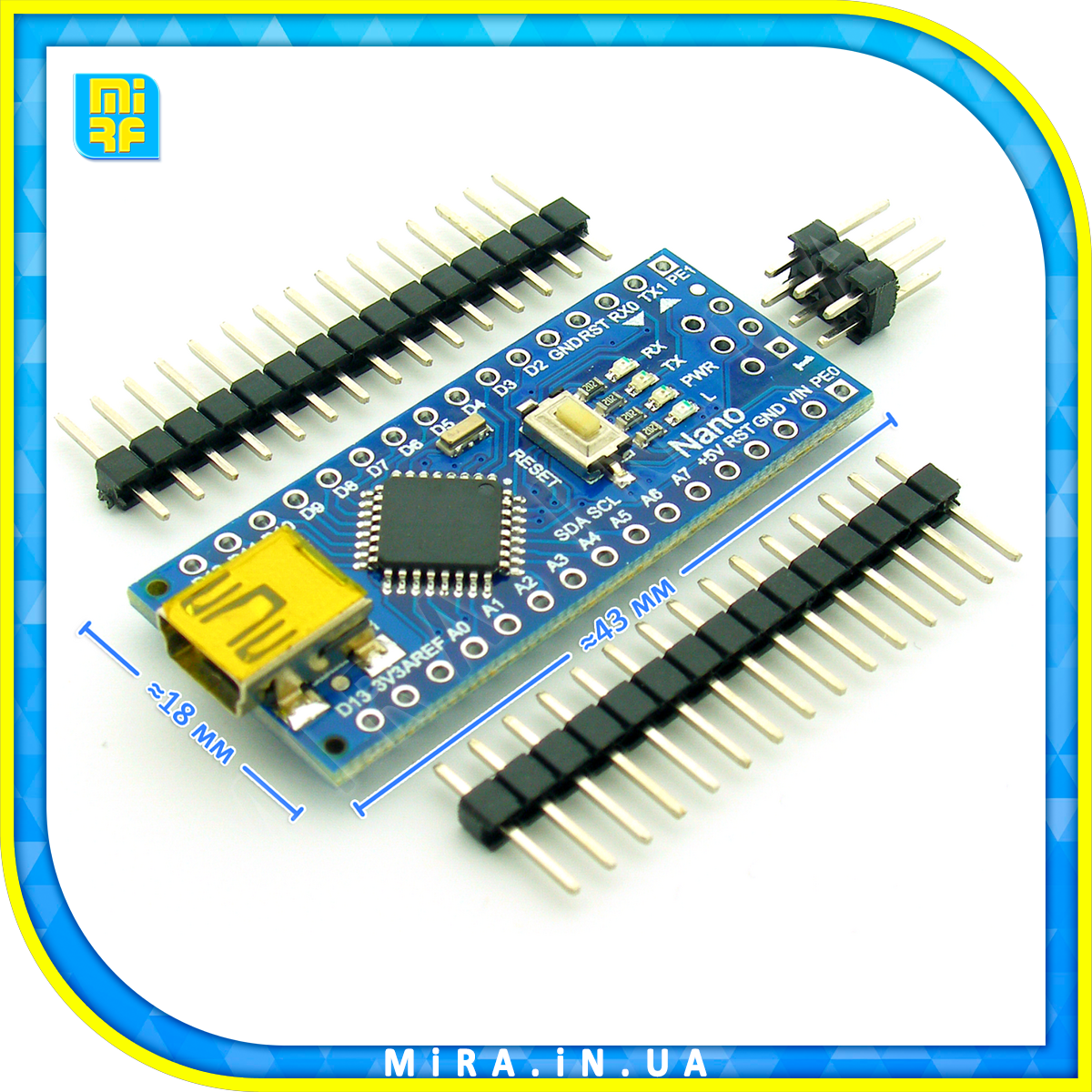 Мікроконтролер Arduino Nano 3.0 ATMega168 Mini USB ніжки не розпаяні ...