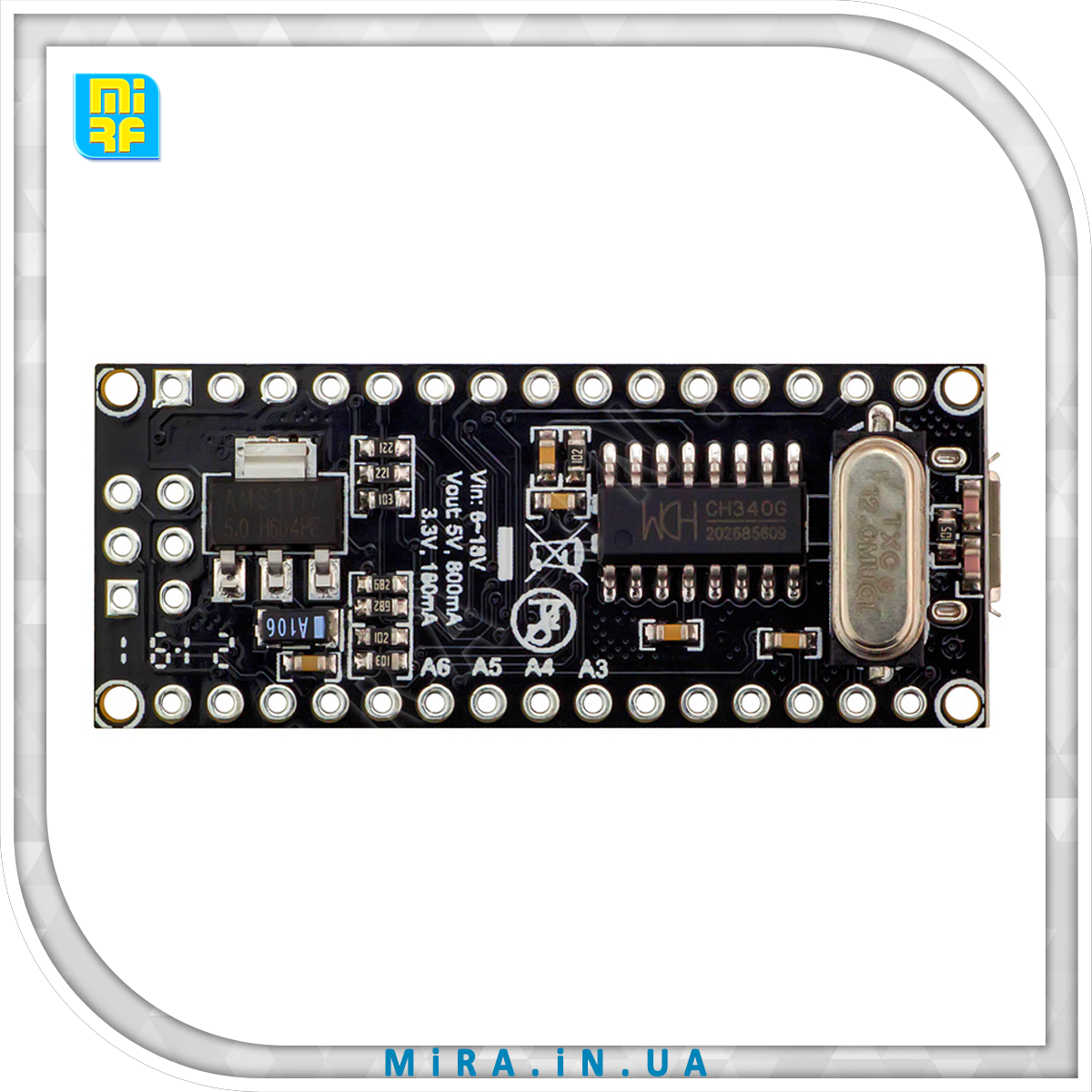 Микроконтроллер Arduino Nano 3.0 ATMega328 microUSB ножки не распаяны ...