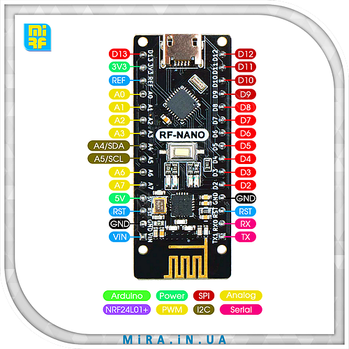Мікроконтролер Arduino Nano 3 0 Atmega328 Ch340 Microusb з Nrf24l01 2 4g ніжки не розпаяні Id