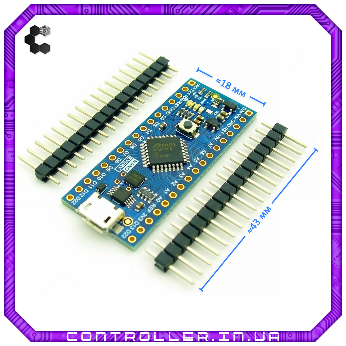 Купить Микроконтроллер Arduino Nano Atmega4808 Micro USB CH340, ножки ...