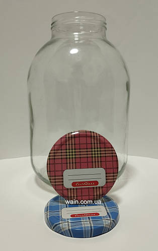 Купити Банка скляна для консервації 3 л Everglass з металевою кришкою в синю клітинку Twist-off ...