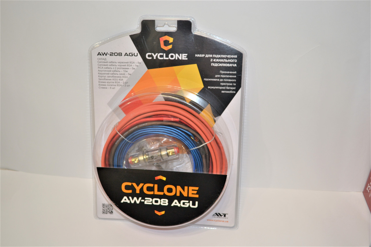 Набір для під'єднання 2-канального підсилювача/сабвуфера комплект дротів кабелів Cyclone AW-208 ...