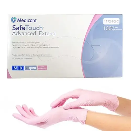 Нітрилові рукавички Medicom SafeTouch Advanced Extend+, M (7-8), світло ...