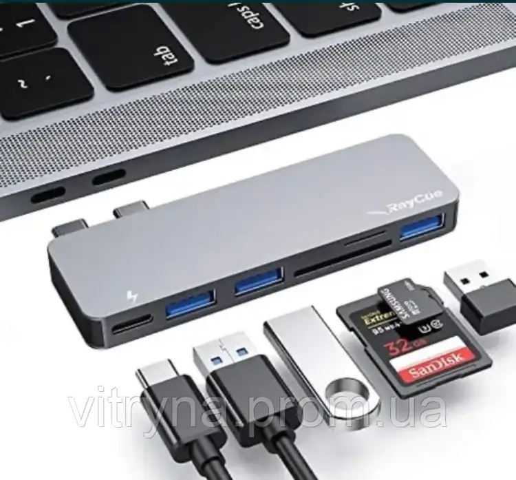 USB C хаб MISSION Aluminum Mini Type C+Type-A+MicroSD+SD адаптер ...