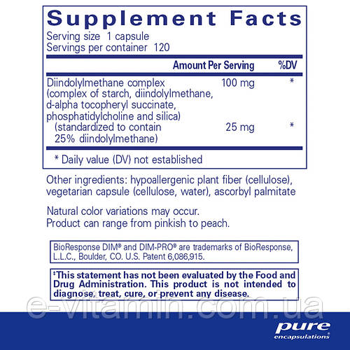 ШІМ-ПРО 100, DIM-PRO, Pure Encapsulations, Дим Прооровий метаболізм ...