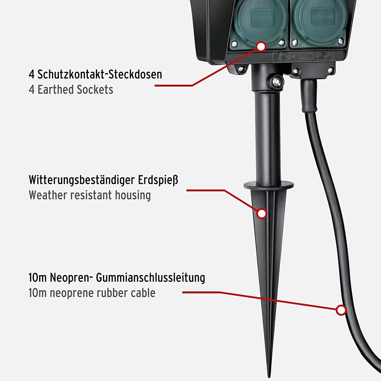 Brennenstuhl Garden Socket 4-way with Ground Spike (Водостойкий пластик ...