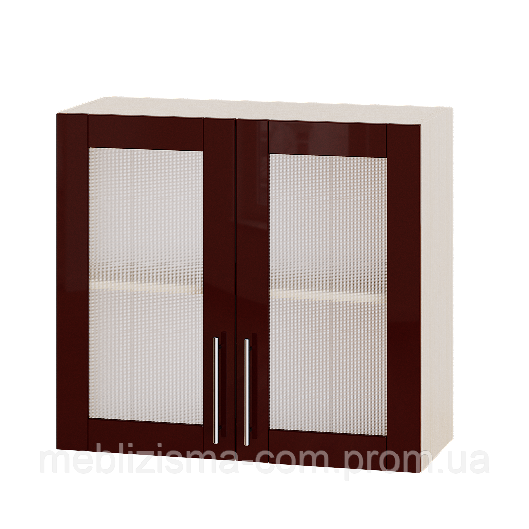 Кухня Модерн Эверест Модуль Верх Витрина ВВ10 800 Бордо Глянец Дуб Молочный 80х30х72см — в