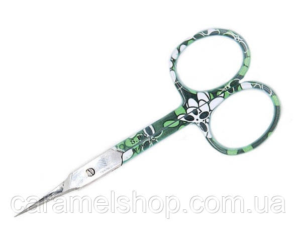 Купить Ножницы маникюрные Spl 9117 для кутикулы зеленые узоры изогнутые длина лезвия 22 мм