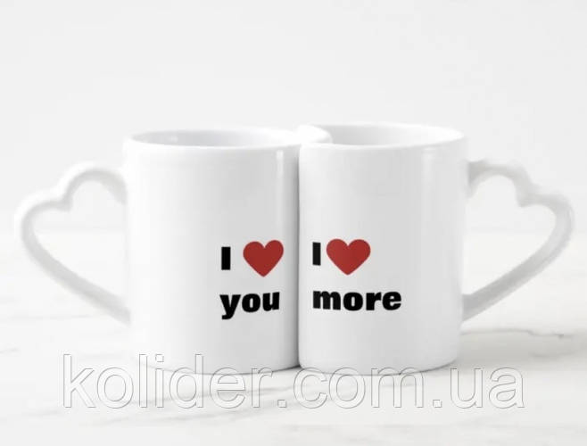Купити Парні чашки для закоханих як серце I Love You I Love More ціна 370 ₴ Prom Ua Id