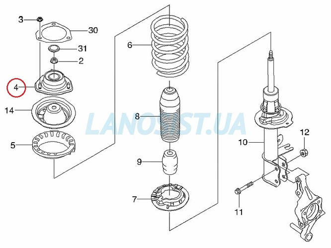 Купити Опора амортизатора заднього Лачетті OEM 96457360, ціна 425 ...