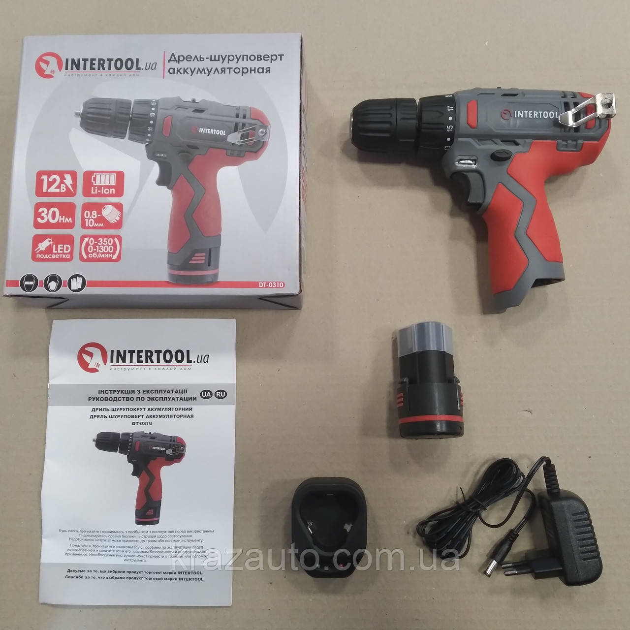 Дриль-шурупокрут акумуляторний 12 В, 30 Нм, 0-350/0-1300 об./хв, 0.8-10 мм, літій-іон, 1.5 А·год ...