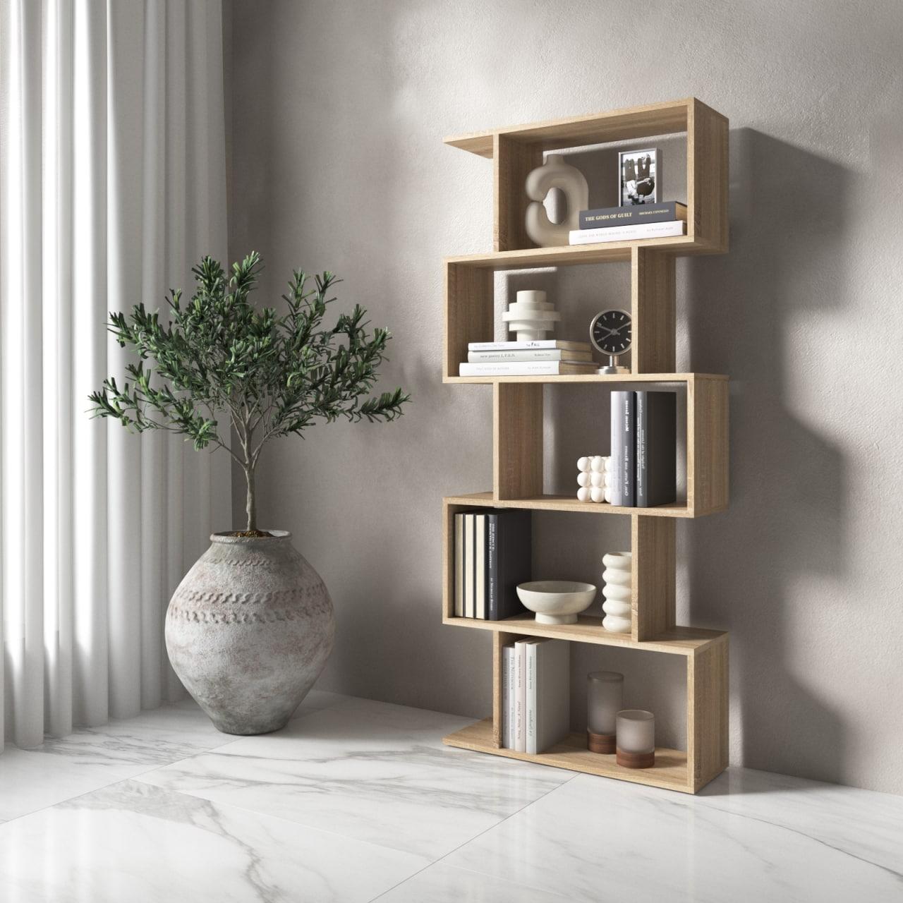 Полиця для книг Vays M 12 Дуб Сонома стелаж на 5 полиць ЛДСП 70×24×163 см для дому