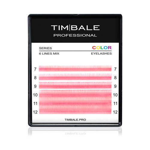 Ресницы цветные TimBale Pink, Розовые, Микс 6 линий (D 0.07 09-14 мм ...