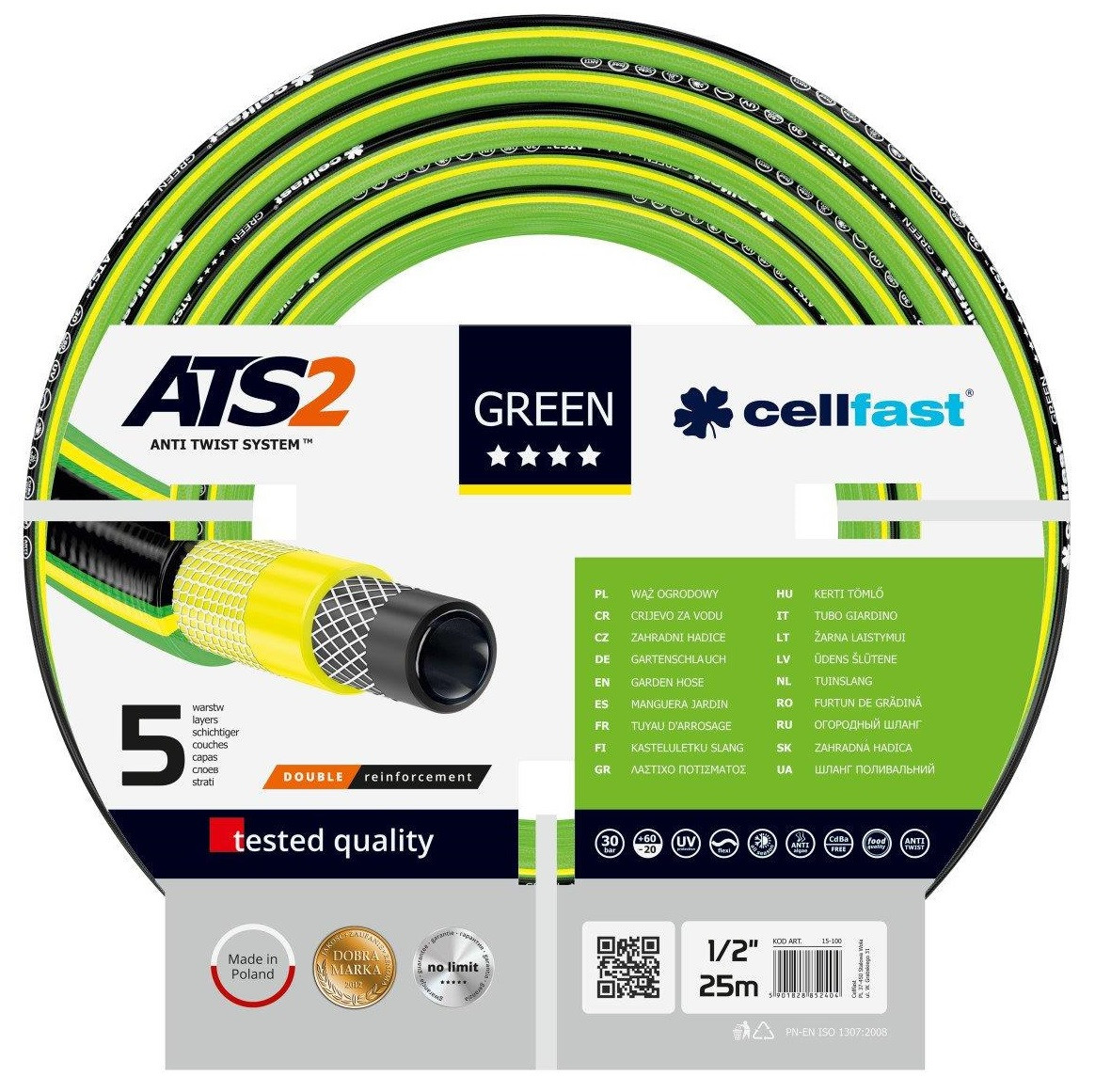 Шланг Садовый Cellfast GREEN ATS 1/2", 25м, 5 Слоев, до 30 Бар, -20… 60 ...