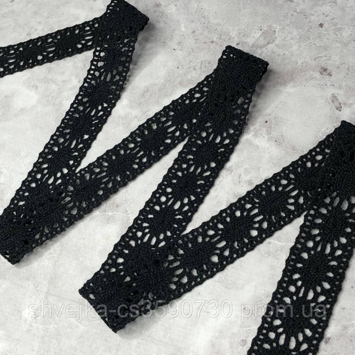 (1 Метр) Кружево Натуральное Лен 2,4 См Цвет - Черный (M-106) ШВ ...