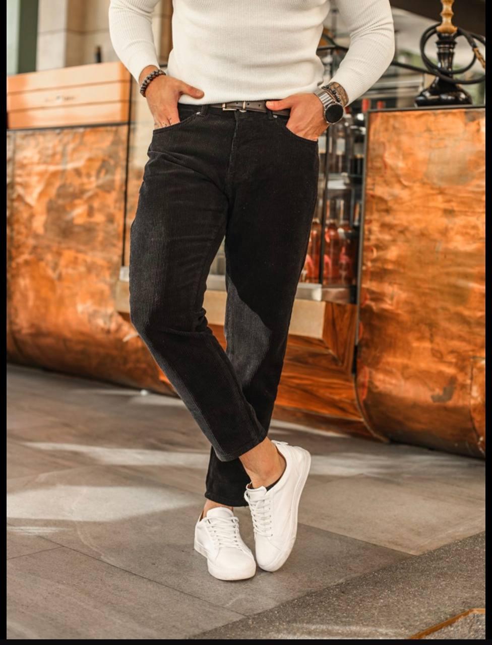 Джинсы МОМ вельветовые мужские широкие темно-серые укороченные (ID ...