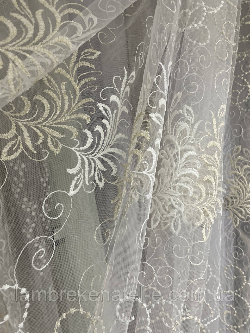 Тюль с вышивкой цвета айвори в зал спальню кухню, остаток 2,5 м (ID ...