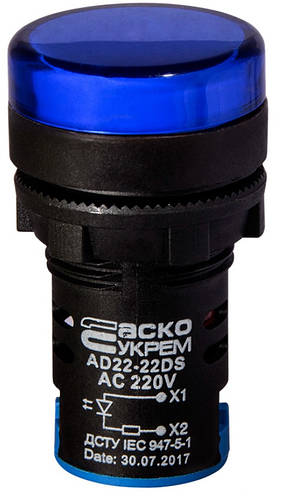 Сигнальная арматура AD22-22DS синяя 220V АC (переменный ток) (ID ...