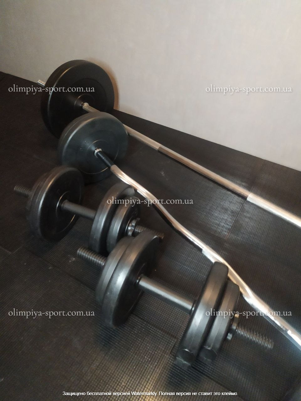 Штанга наборная + W-образный гриф с гантелями на 80 кг диски ...