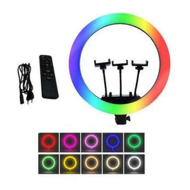 Кільцева LED лампа RGB MJ36 36 см (3 кріплення, керування на дроті ...