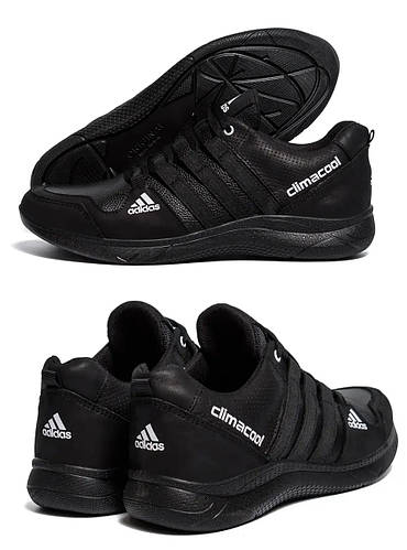 Купить Мужские кожаные кроссовки Adidas (Адидас) Black, кеды кожаные ...