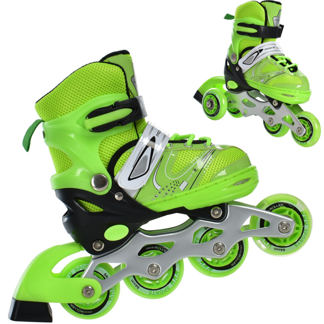 Ролики детские раздвижные 27 30 размер зеленые роликовые коньки Profi ...