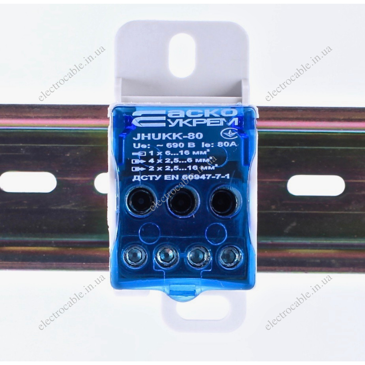 JHUKK-80, Розподільний блок на DIN-рейку, 80А (вхід 1х6...16 кв.мм ...