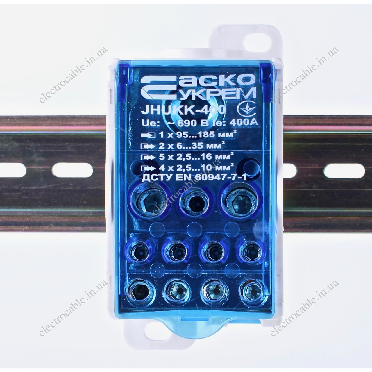 JHUKK-400, Розподільний блок на DIN-рейку, 400А (вхід 1х95-185 мм2 ...