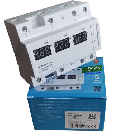 Купить Реле напряжения Zubr d6-63 red 63A 3-х фаpное, цена 2680 ...