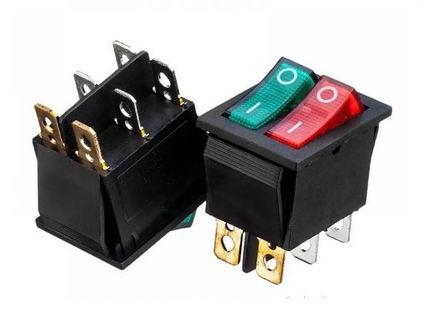 Переключатель KCD2-2101N ON-OFF (6pin) 20А красный+зеленый 27.8х21.8мм ...