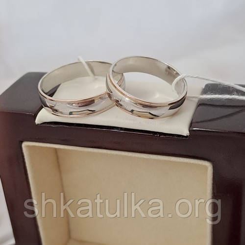 ᐉ Обручки срібні з золотим напайками по краях пара купити за доступною ціною в інтернет магазині