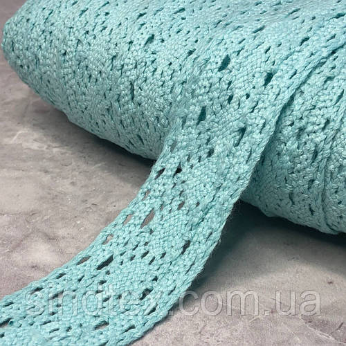 Купить (1 метр) Хлопковое кружево (лен) 4 см - Мятный (М5127-1), цена ...