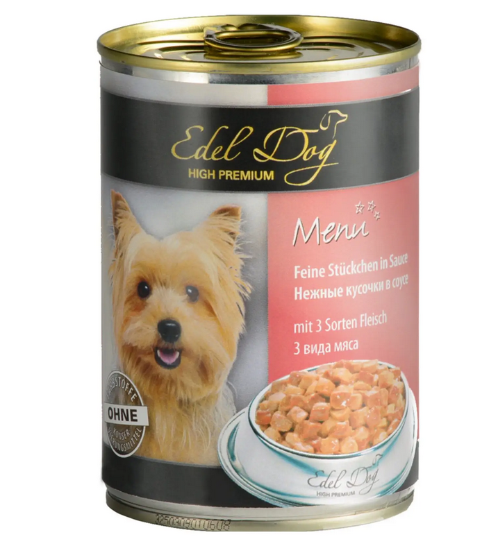 Edel Dog консерва для собак 400 г (три вида мяса в соусе) - купить по ...
