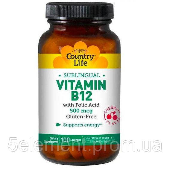 Метилкобаламін Country Life Vitamin B12 Sublingual 500 mcg 100 Lozenges ...