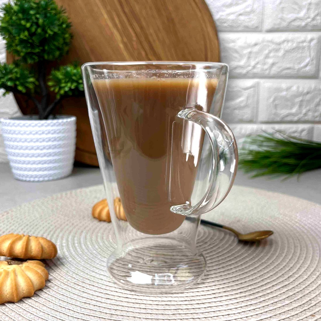 Конусна скляна чашка 350 мл з подвійними стінками Latte чашки з подвійним дном — купити за