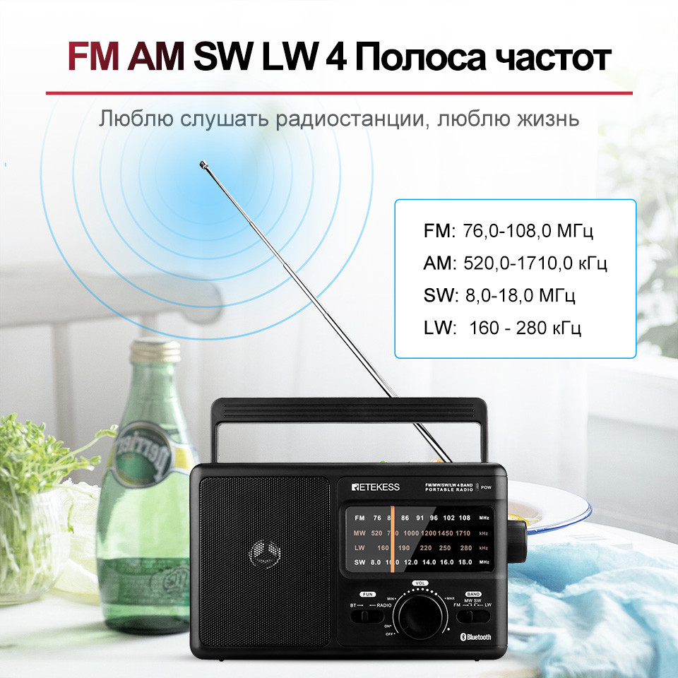 Купить Радиоприемник Retekess TR626 FM/AM/SW/LW, Bluetooth, питание от ...