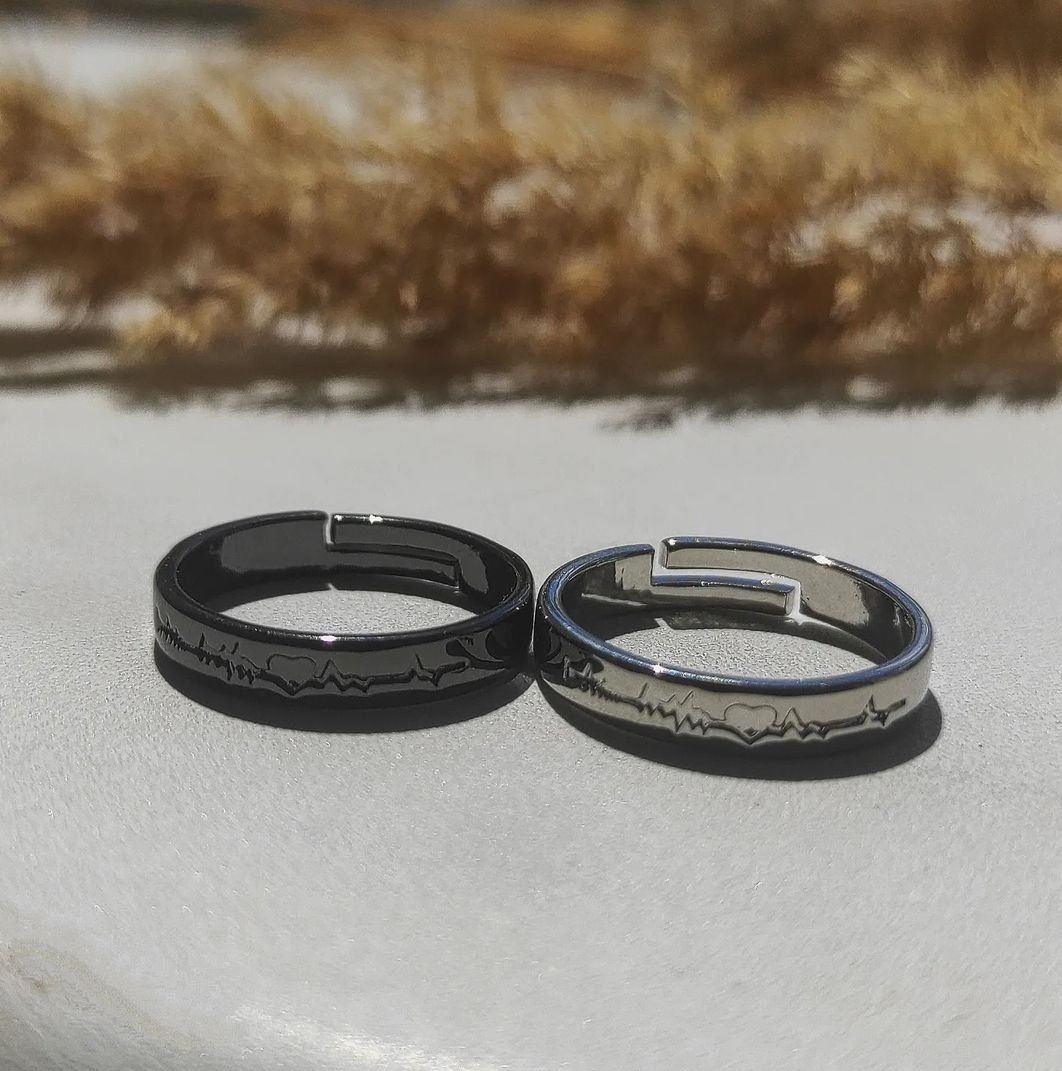 Парні Каблучки для Двох Розмір Регулюється кільця для Закоханих Срібне та Чорне — у