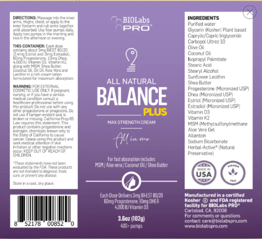 BIOLabs PRO Natural balance cream PLUS / Балансуючий крем плюс Естроген ...
