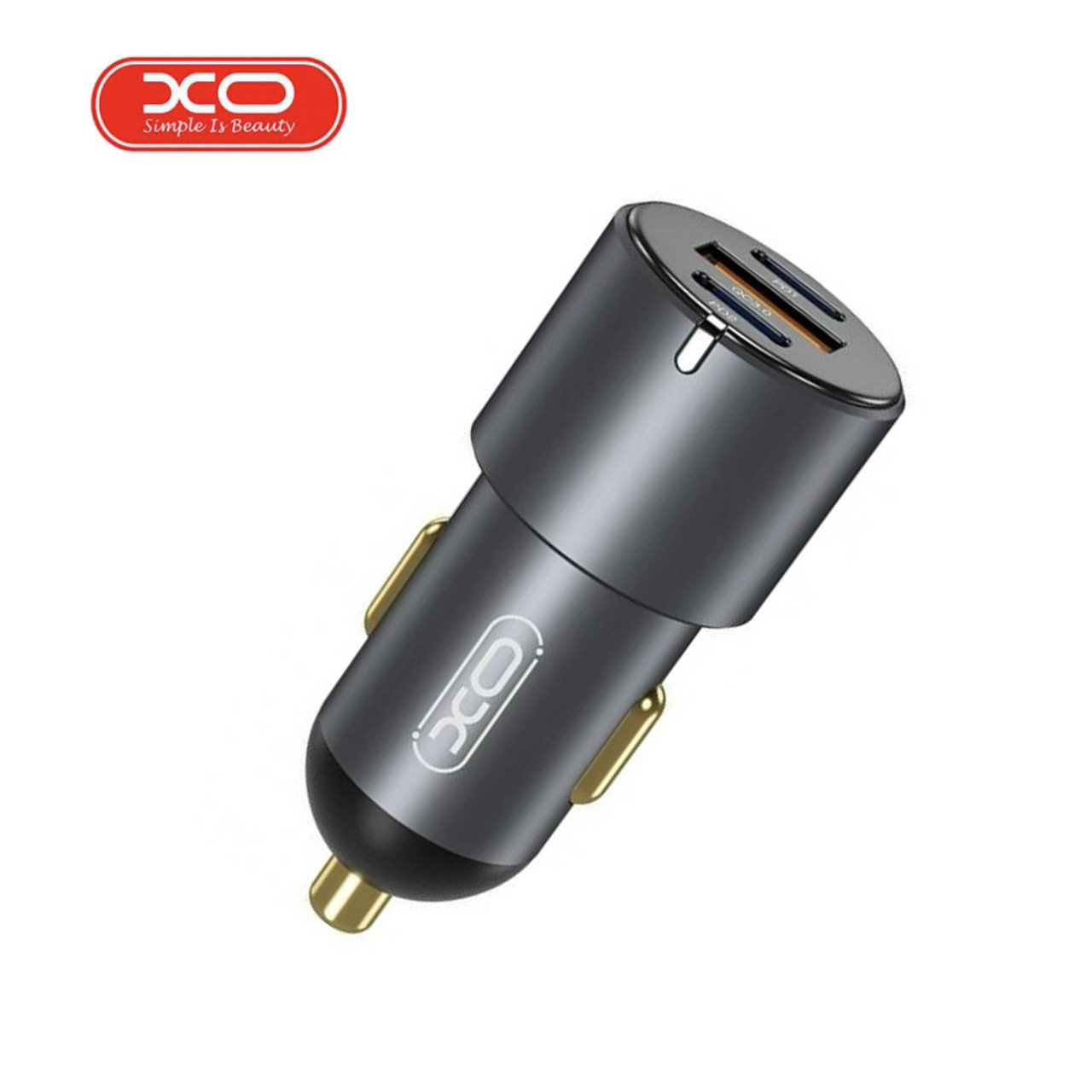 Автомобільний зарядний пристрій XO CC45 PD 60W + QC3.0 30W 1USB/2Type-C + Type-C - Type-C Сірий ...