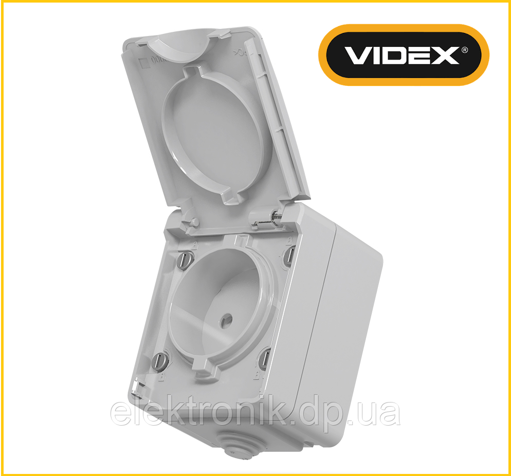 Купить Розетка наружная одинарная серая VIDEX BINERA IP65, цена 125 ...