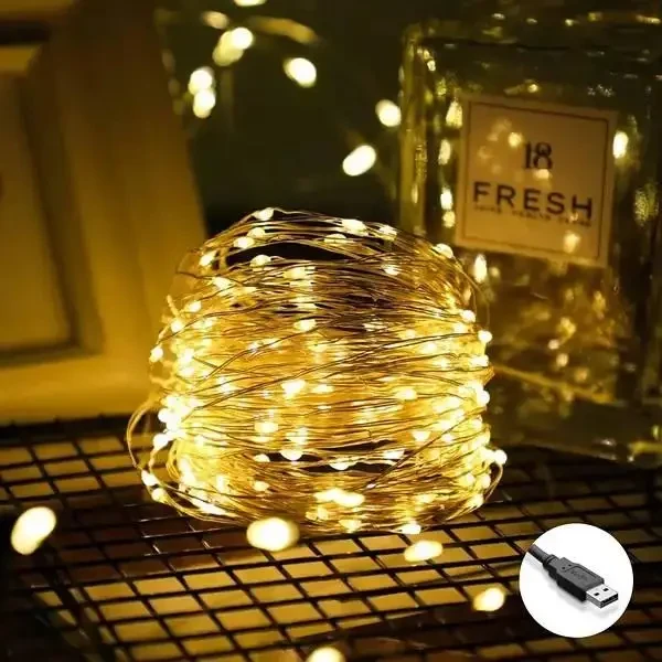 Купити Гірлянда РОСА на батарейках+USB нитка 100LED, 10 метрів, Теплий білий колір (Тільки ОПТ ...