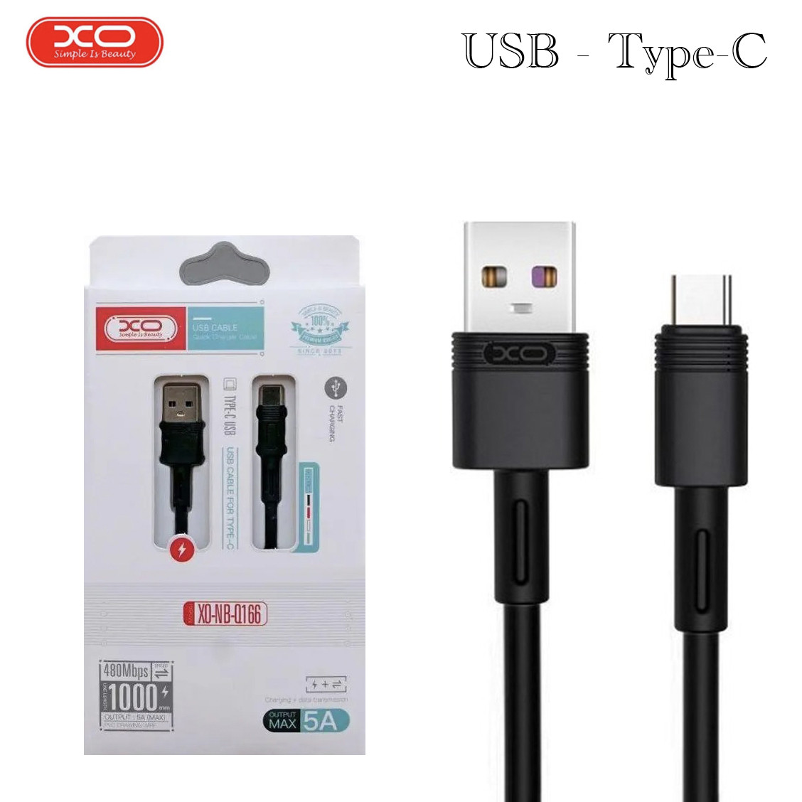 Кабель для зарядки и синхронизации USB XO NB-Q166 5A USB - Type-C 1М ...